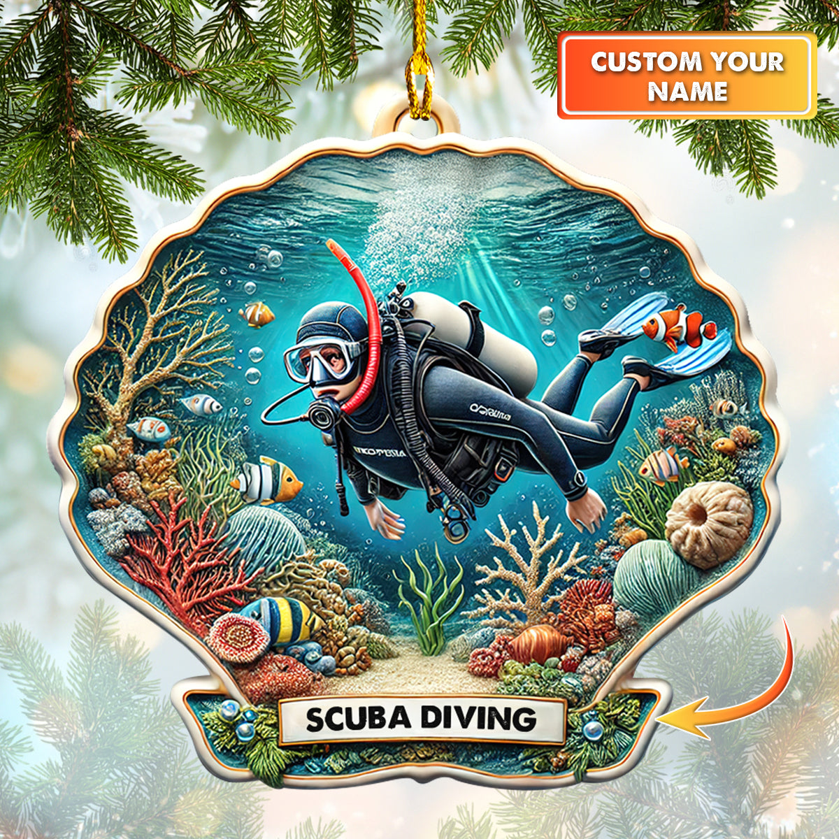 Personalized Scuba Diving In Seashell Ornament Custom Name Decor Gift ...
