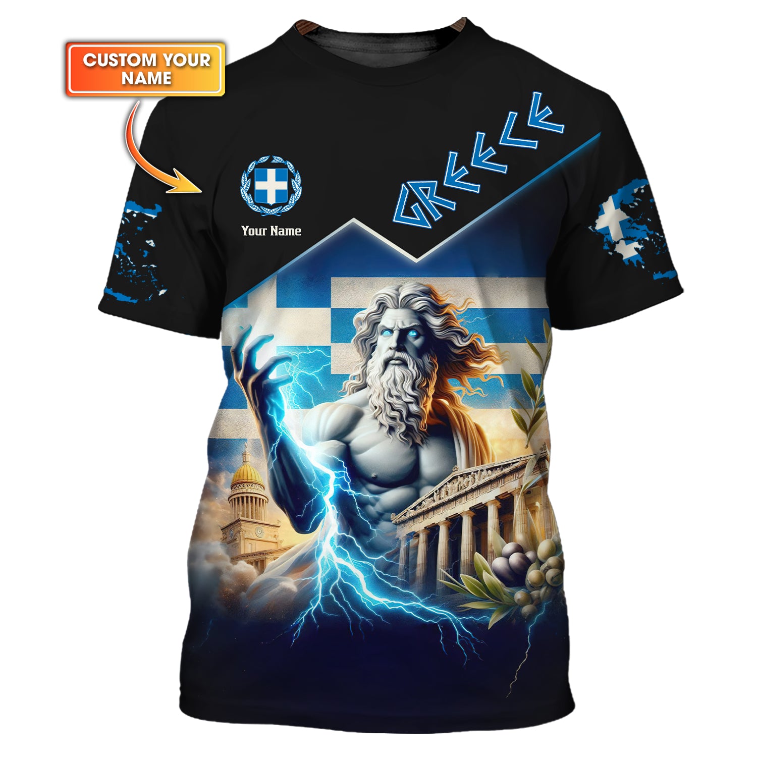 3D Full Print Zeus Greece Shirt Personalized Name Gift For Greek Lover ...