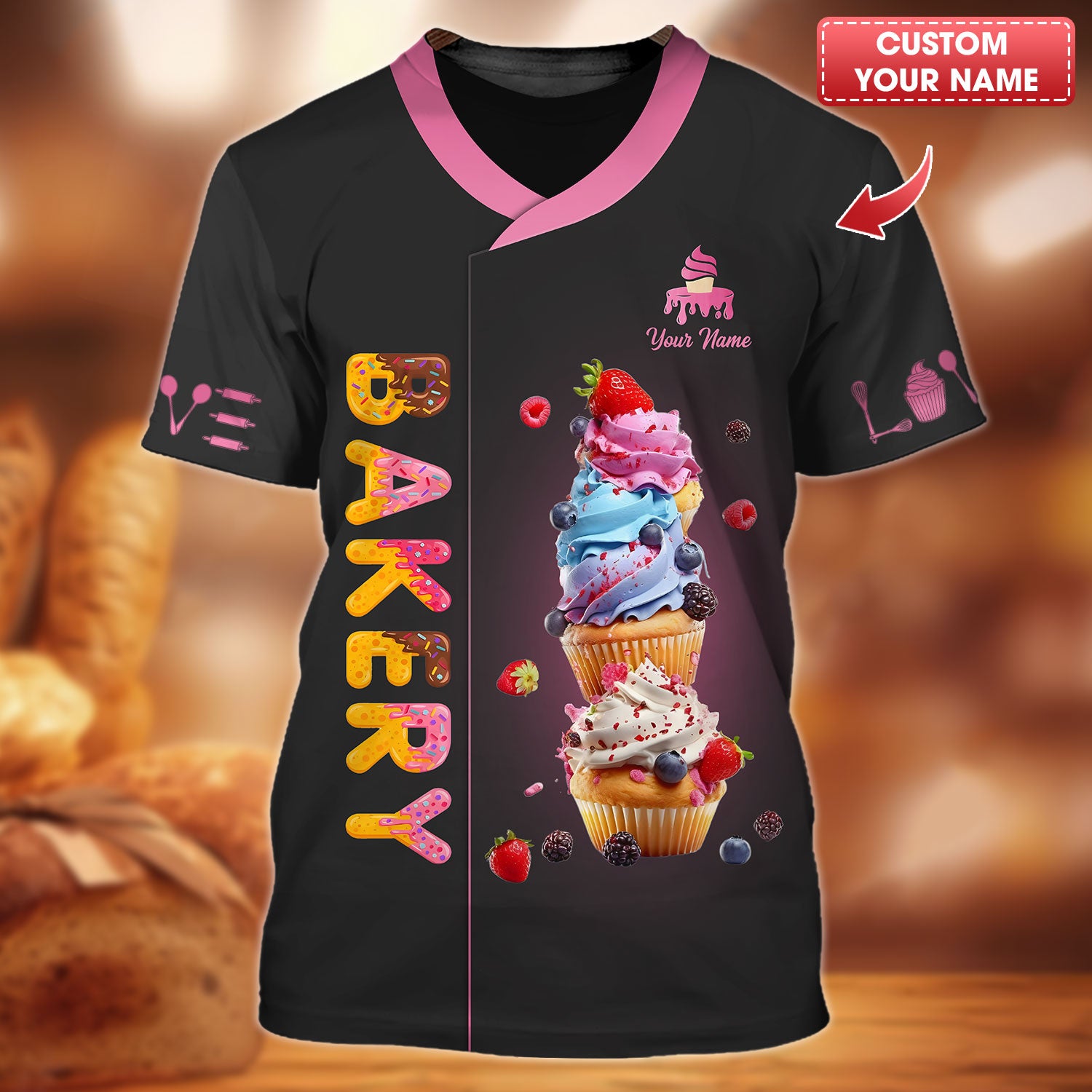 Personalized Bakery Shirts - Vibrant Cupcake Design for Baking Enthusi ...